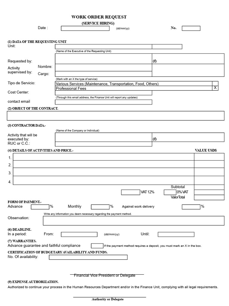 Work order format.xls | PDF | Economies