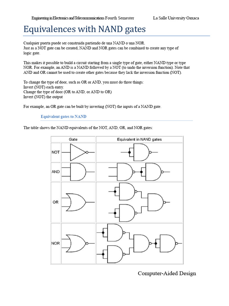 Equivalences With NAND Gates | PDF | Logic Gate | Electrical Engineering