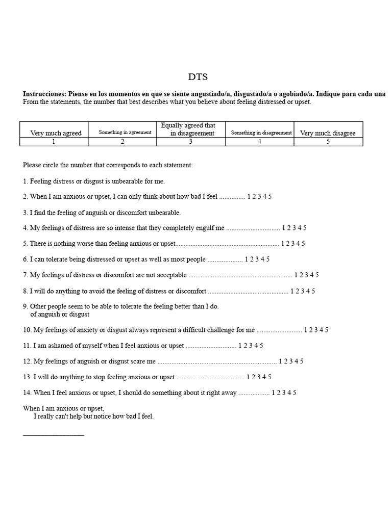 Distress Tolerance Scale Instructions | PDF | Psychology | Behavioural ...