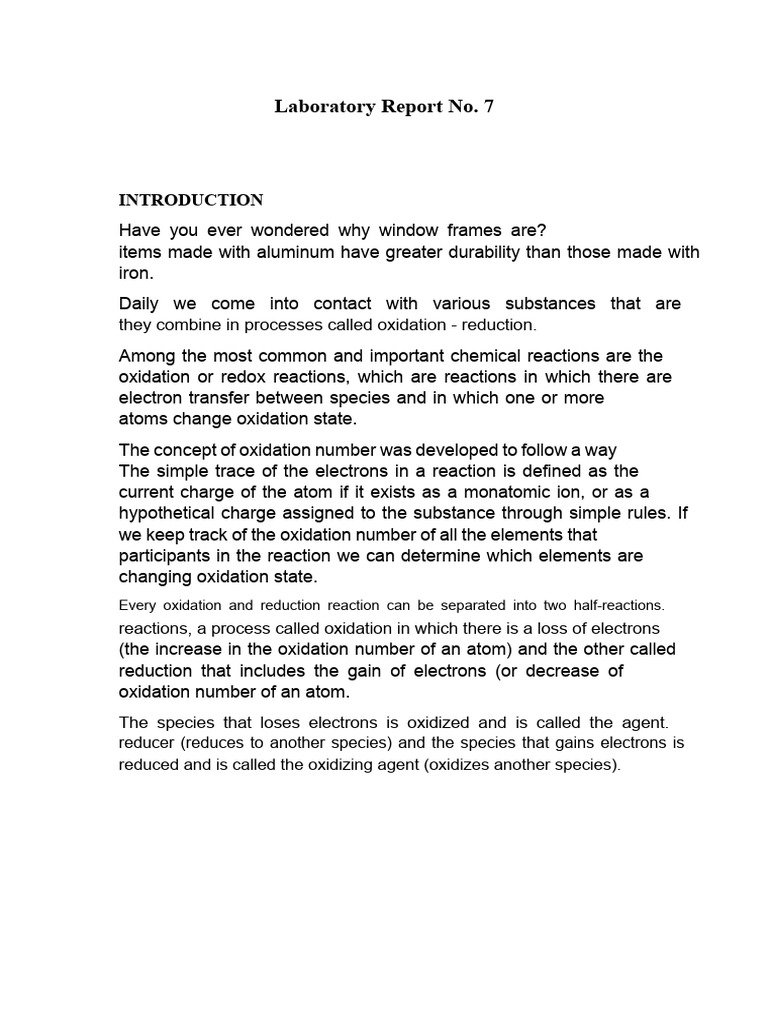 Lab #7 | PDF | Redox | Chemical Reactions