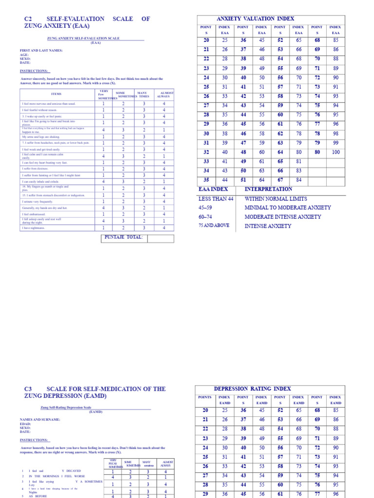 Zung Scales (Anxiety and Depression) | PDF | Anxiety | Emotions