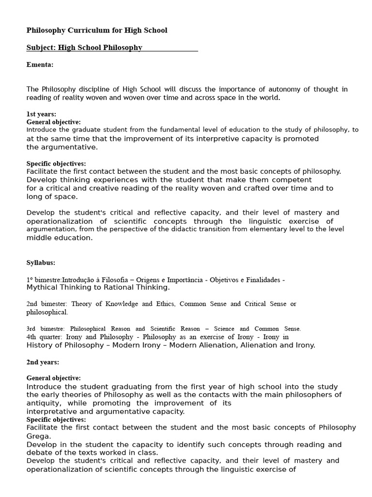 High School Philosophy Lesson Plan | PDF | Reason | Knowledge