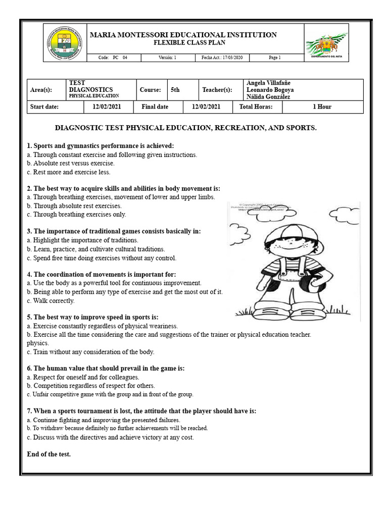 Lesson Plan - Diagnostic Test Physical Education | PDF