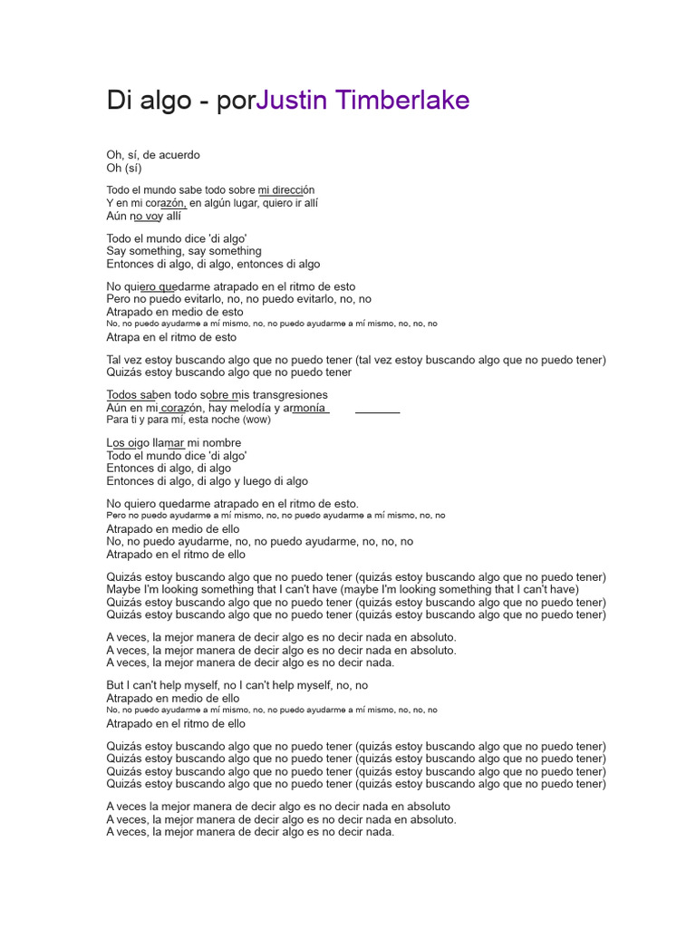 Canción Di Algo Justin Timberlake | PDF | Canciones pop | Canciones