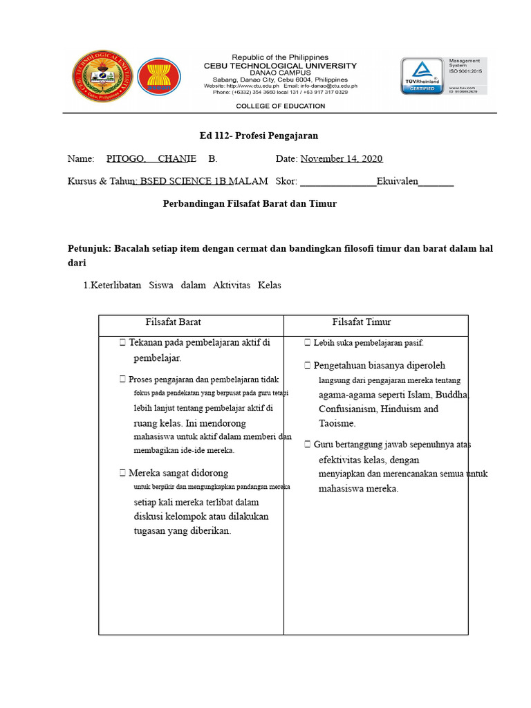 Perbandingan Filsafat Pendidikan Timur-Barat | PDF