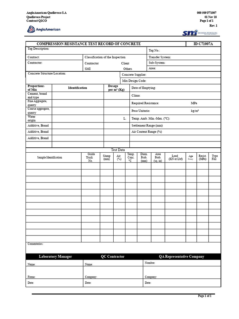 Quellaveco Concrete Compression Test Record | PDF | Concrete | Civil ...