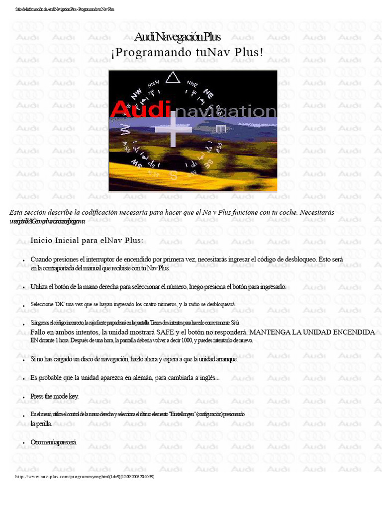 Guía de Programación para Audi Nav Plus | PDF | Software | Altoparlante
