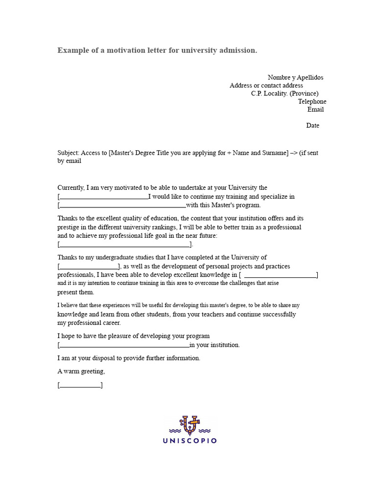 Example of A Motivation Letter For Master Studies | PDF