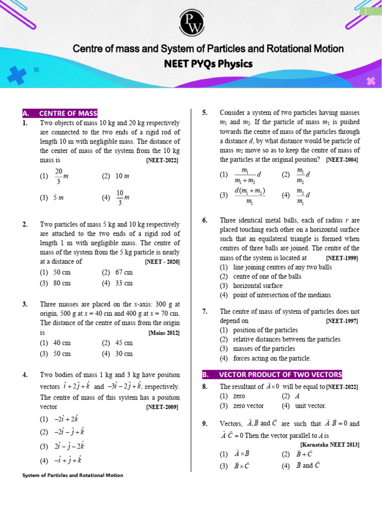 Centre of Mass and System of Particles and Rotational Motion | PDF | Rotation Around A Fixed ...
