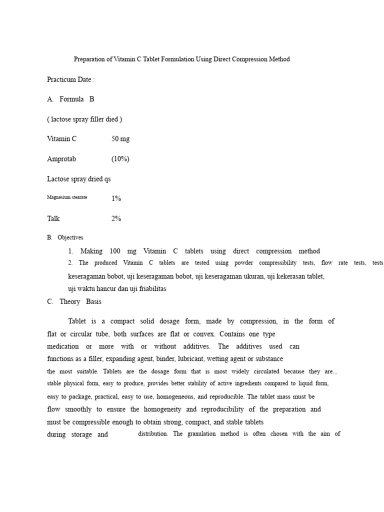 Vitamin C Tablet Formulation Guide | PDF | Tablet (Pharmacy) | Solubility