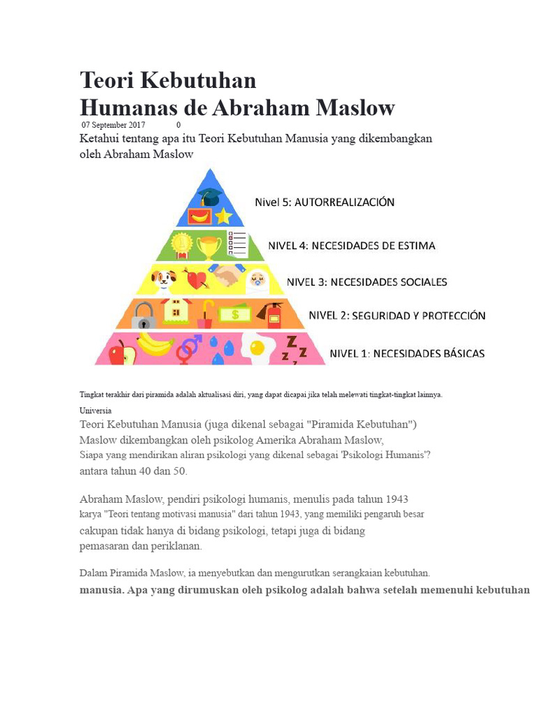 Teori Kebutuhan Manusia oleh Abraham Maslow | PDF