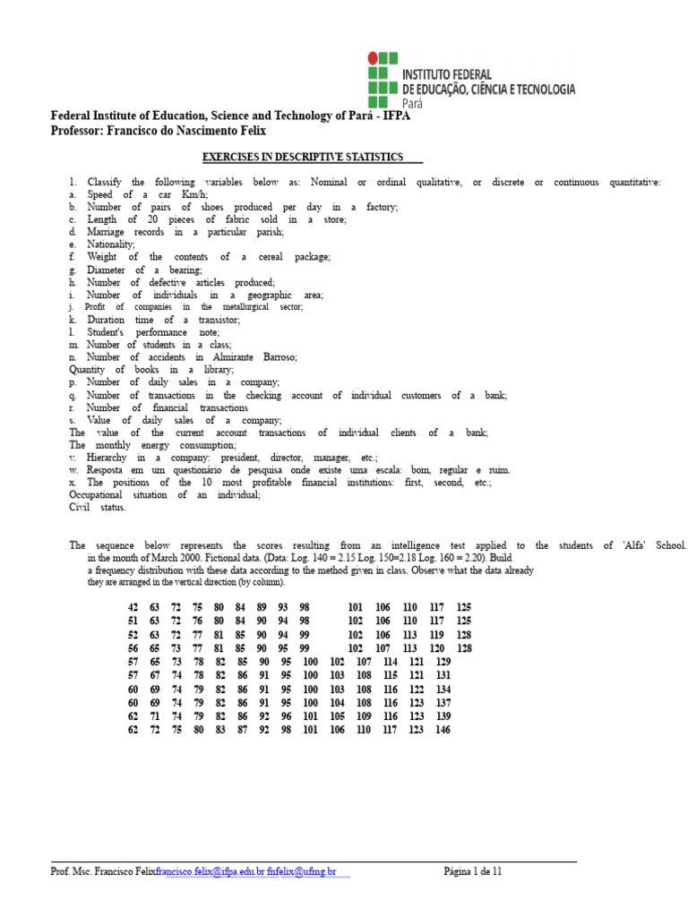 Descriptive Statistics Exercises | PDF | Skewness | Median