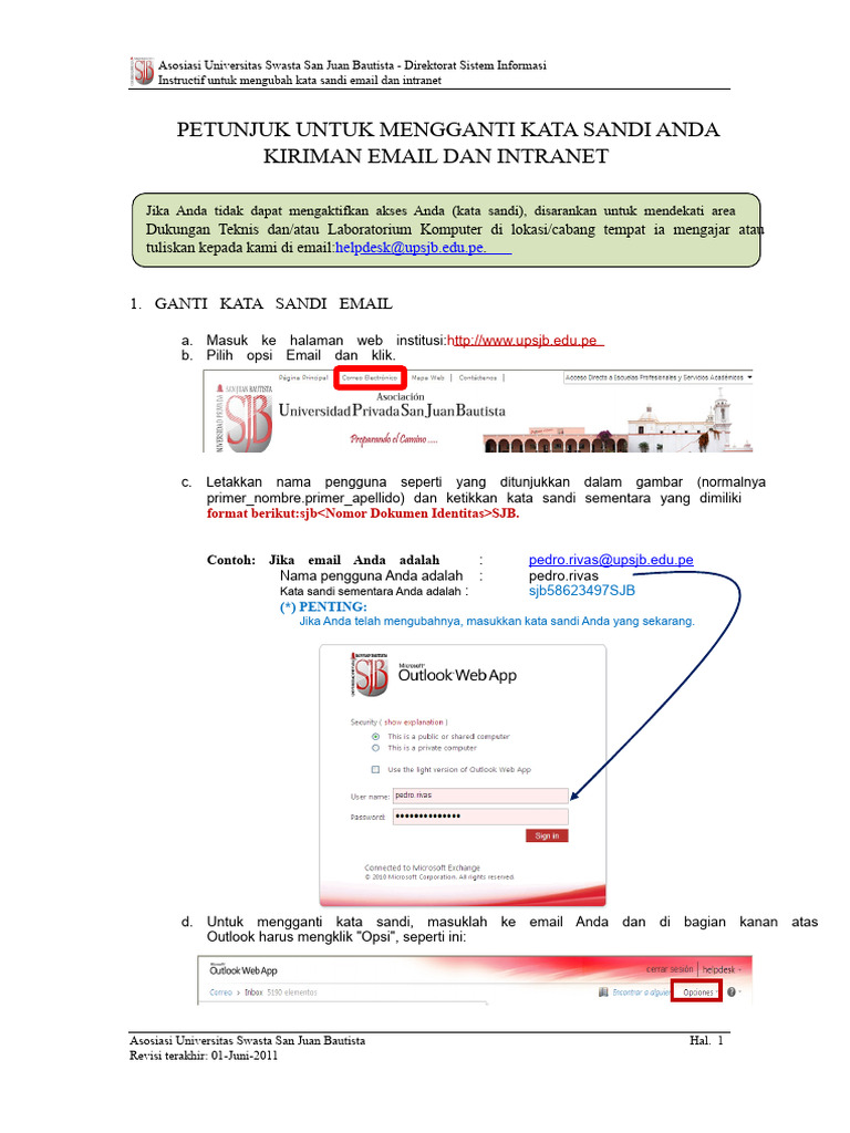 Petunjuk Untuk Mengganti Kata Sandi Email Dan Intranet | PDF
