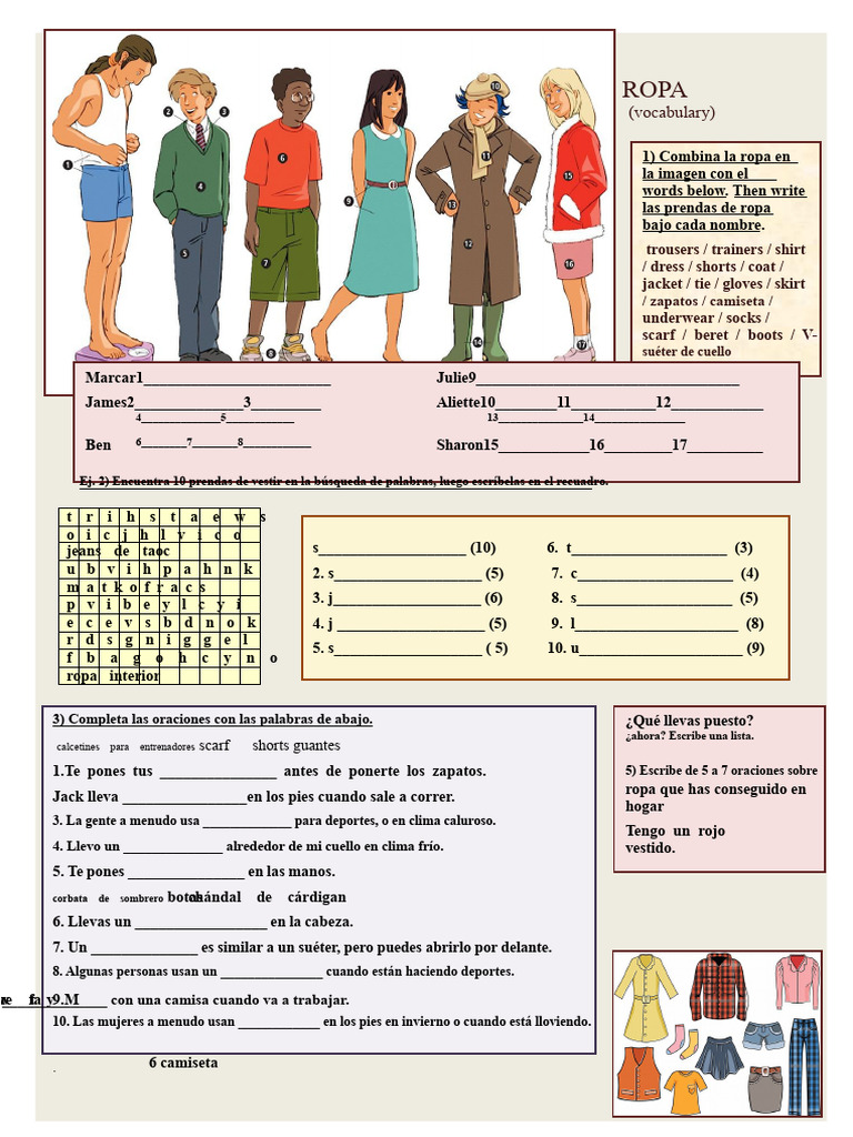 Ropa-Vocabulario-Actividades Uno A Uno-Ejercicios de Imágenes | PDF ...