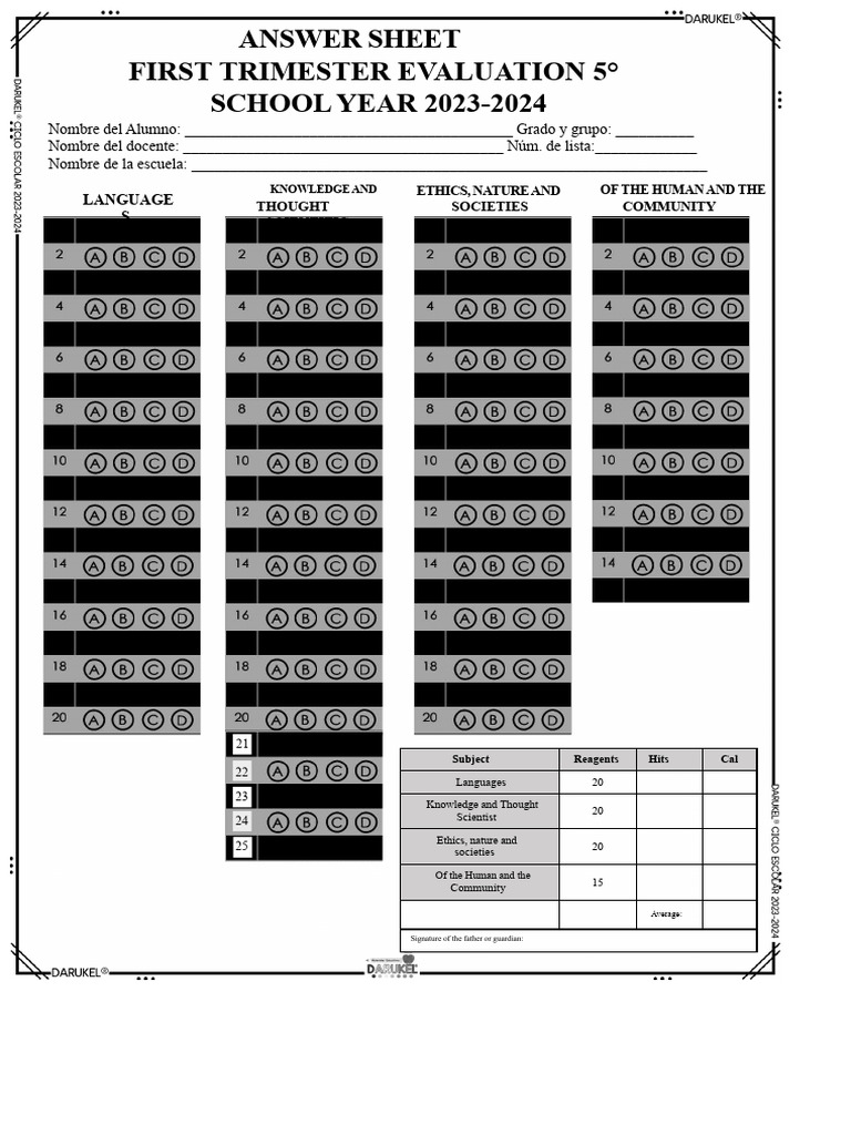 3rd Trimester Answer Sheet DARUKEL 2023-2024 | PDF | Cognition | Methodology