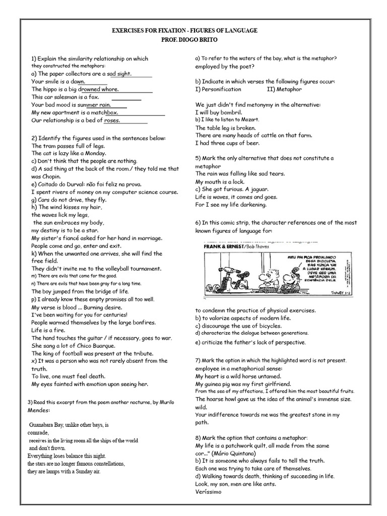Fixation Exercises - Figures of Speech - Student - Prof. Diogo Brito | PDF