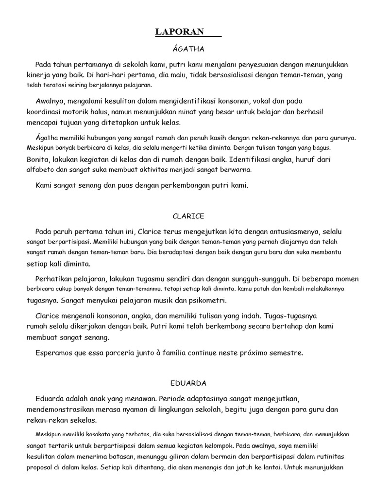 Laporan Pendidikan Anak Model | PDF