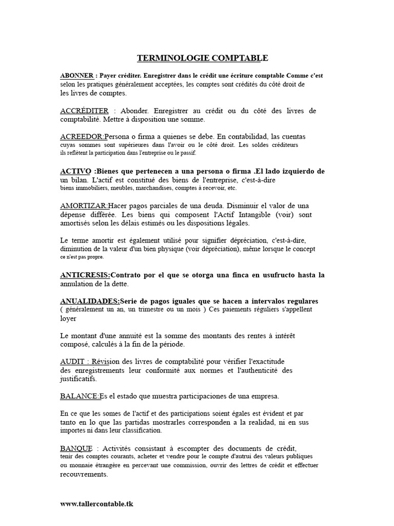 Glossaire de terminologie comptable | PDF | Comptabilité | Bilan comptable