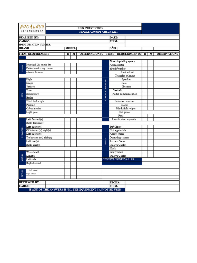 Mobile Crane Truck Checklist | PDF | Car | Wheeled Vehicles