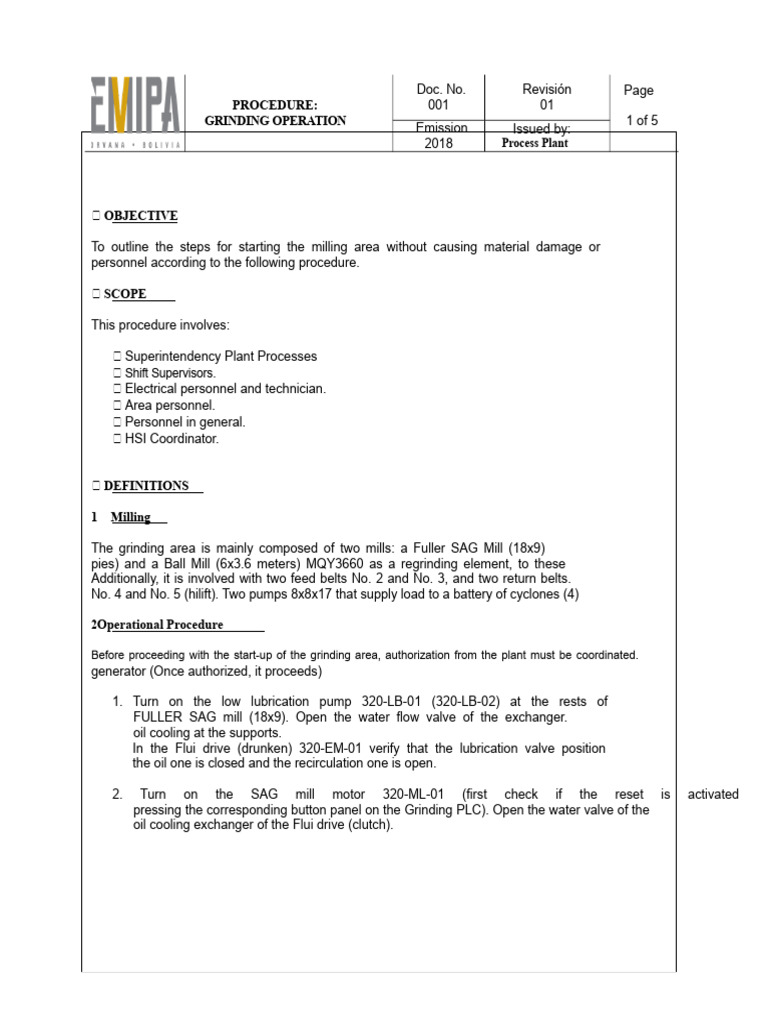 3 - Milling Area Procedure PP | PDF | Pump | Mill (Grinding)