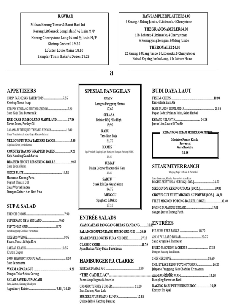 Menu Musim Semi P.J. Clarke Di Lincoln Square | PDF