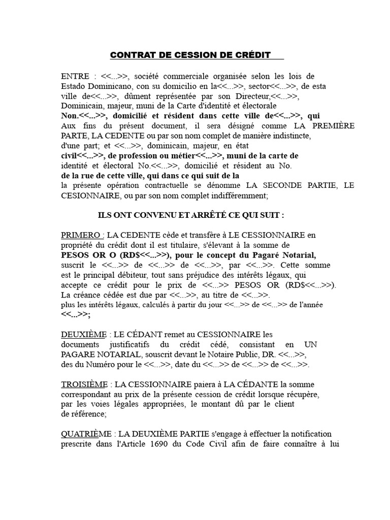 Contrat de Cession de Crédit RD | PDF | Crédit | Finance et gestion ...