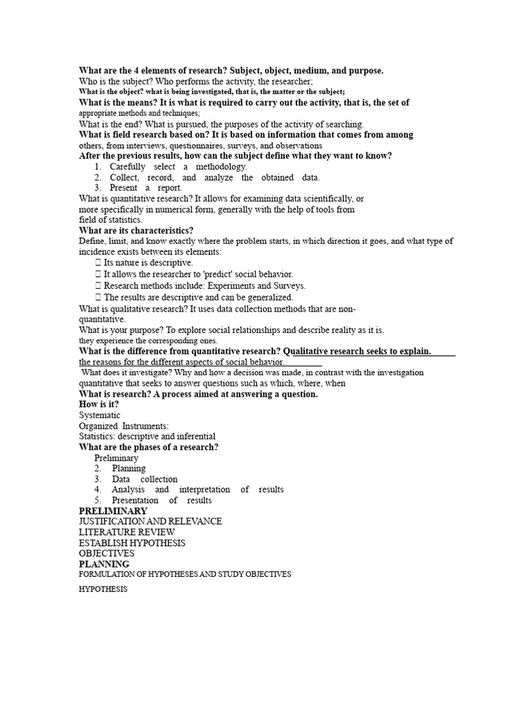 What Are The 4 Elements of Research | PDF | Methodology | Quantitative ...