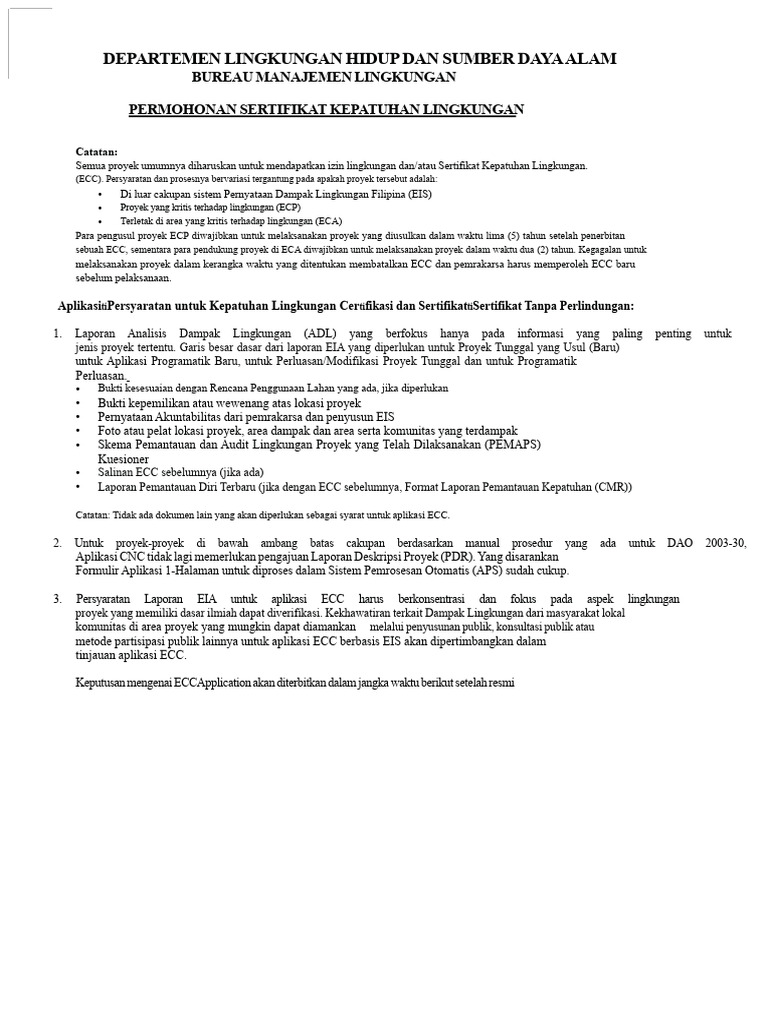 DENR-Aplikasi Untuk Sertifikat Kepatuhan Lingkungan PDF | PDF