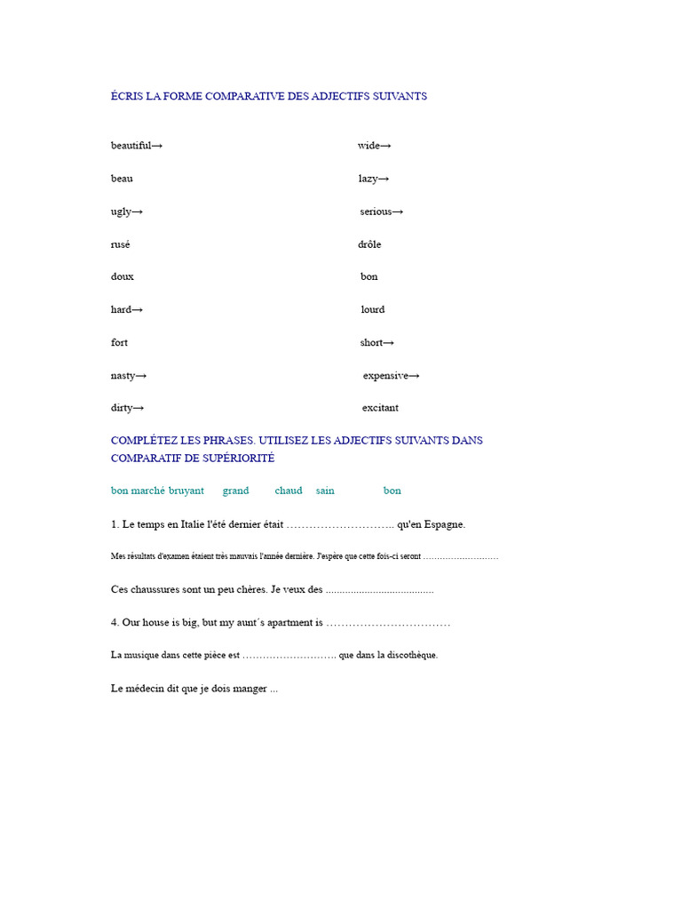 Adjectifs : Comparatif et Superlatif | PDF
