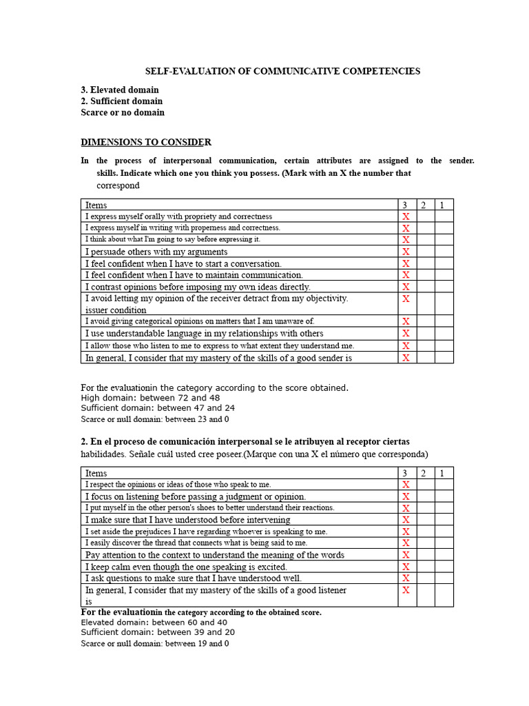 Communicative Competencies Self-Evaluation | PDF | Communication ...