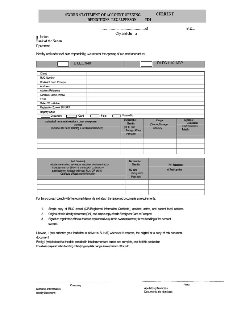 Letter To Open A Detracción Account - Legal Entity | PDF | Identity Document | Access Control