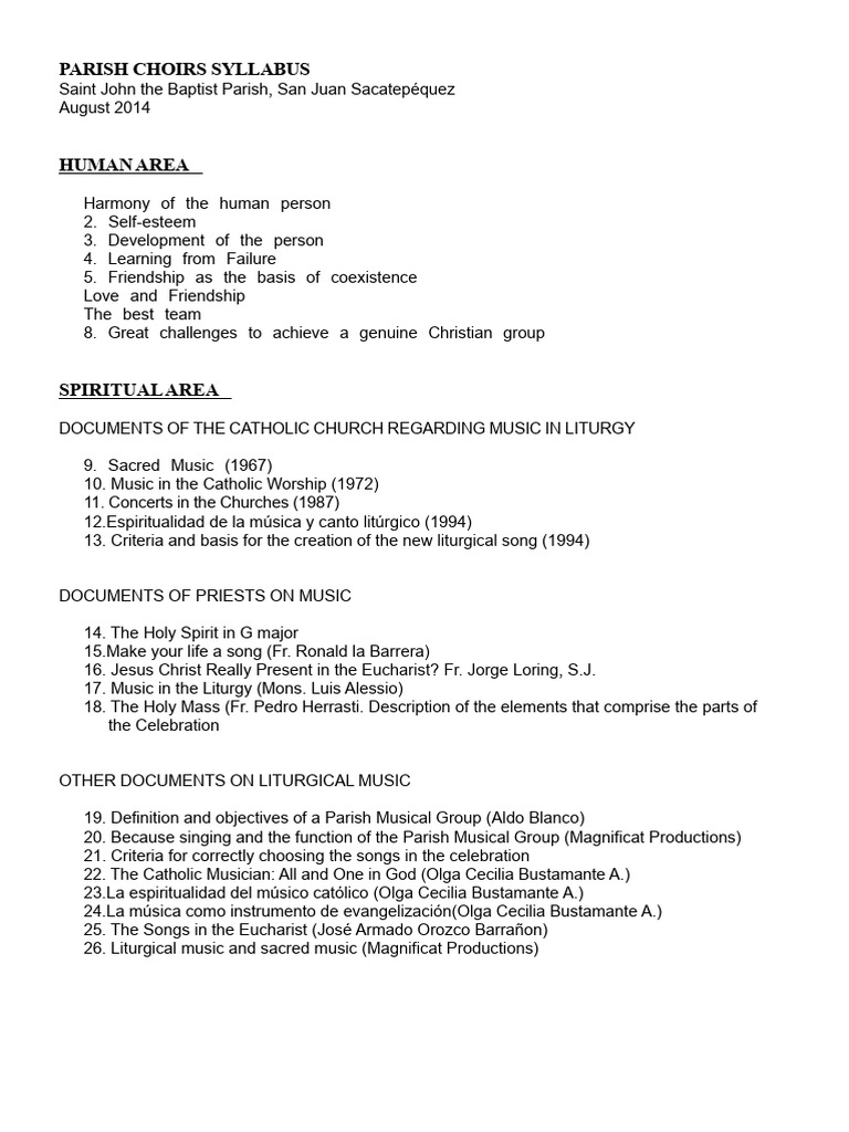 Parish Choirs Syllabus Overview | PDF | Liturgy | Catholic Church