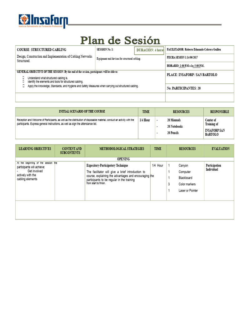Session Plan For Structured Design and Cabling | PDF | Local Area ...