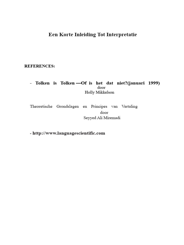 Een Korte Inleiding Tot Interpretatie | PDF