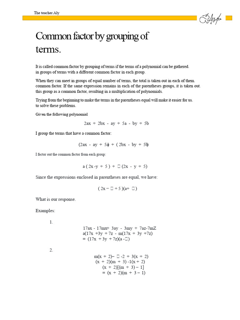 Common Factor by Grouping Terms | PDF