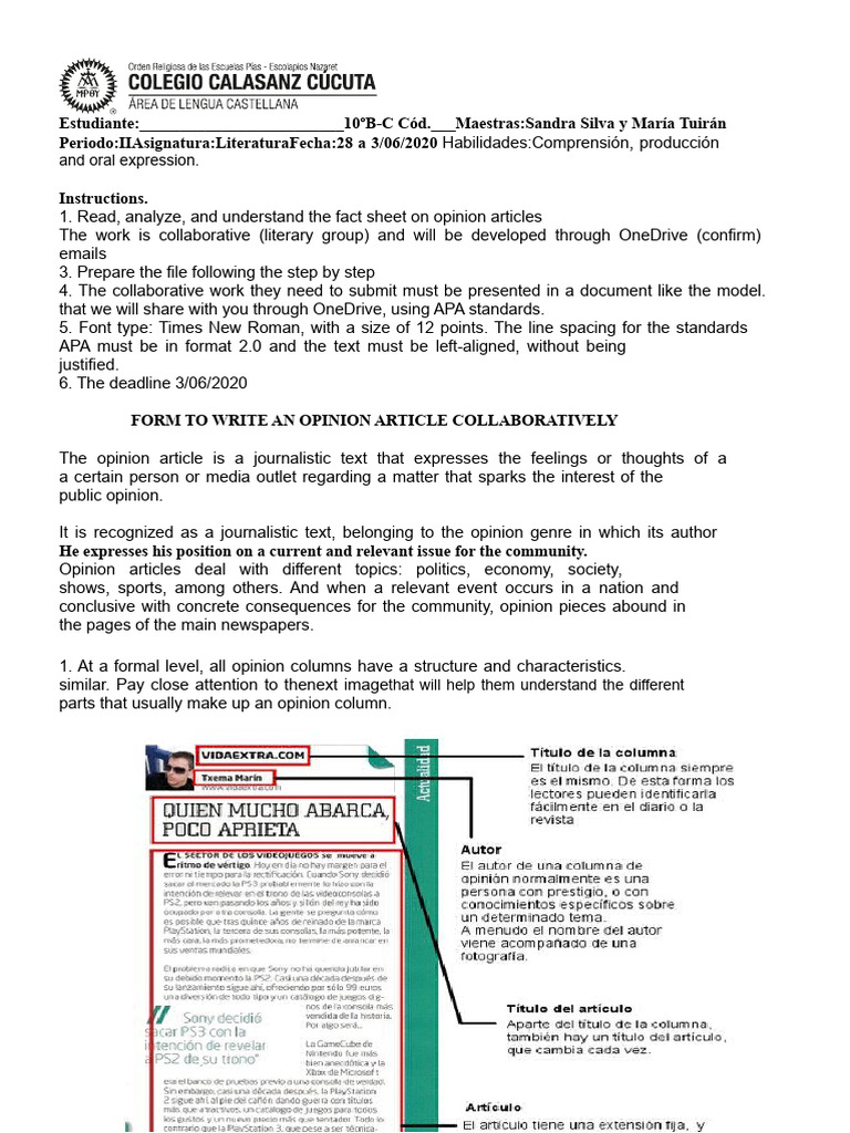 SHEET FOR WRITING AN OPINION ARTICLE 10th | PDF | Argument | Deductive ...