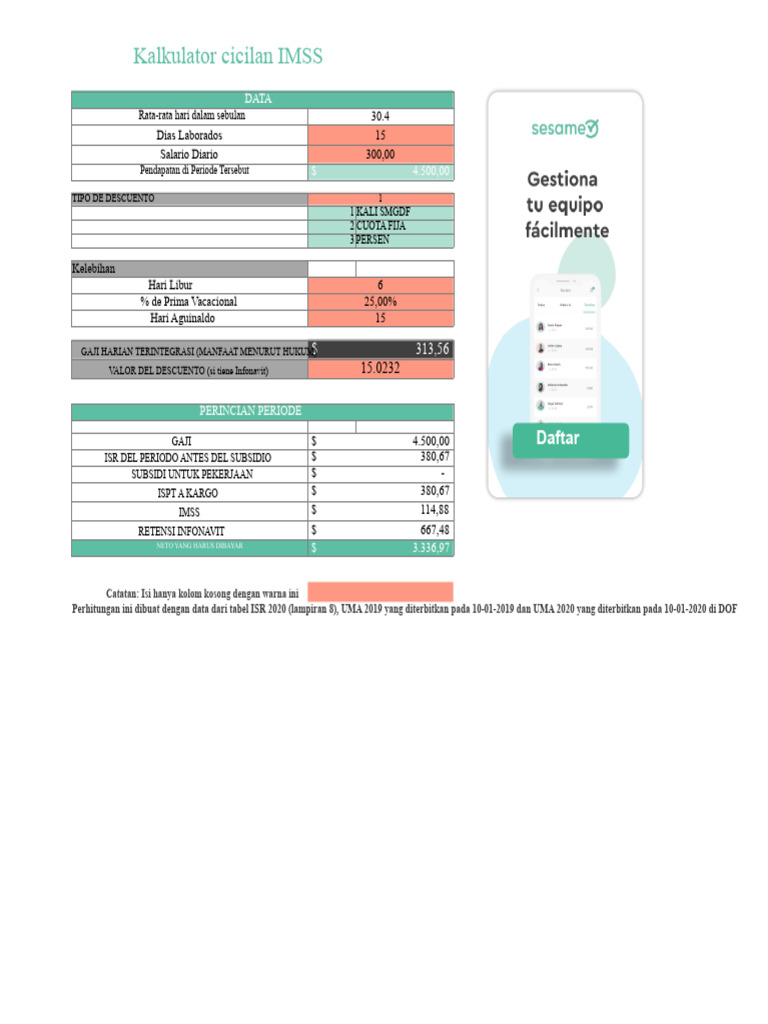 Saya Berbagi 'Template Hitung Imss Excel (1) ' Denganmu | PDF