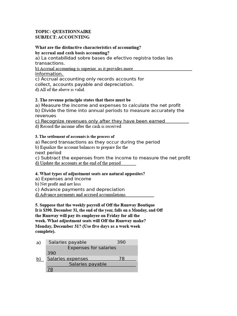 Accounting Questionnaire | PDF | Accrual | Deferral