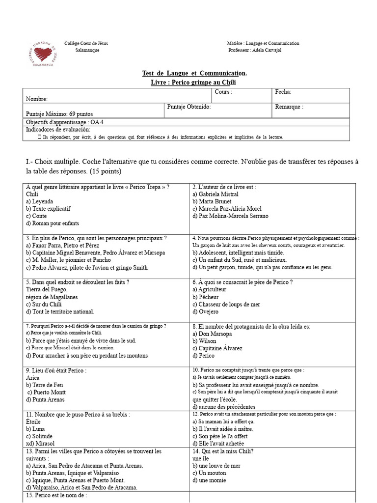 Test de Langue : Perico grimpe au Chili | PDF