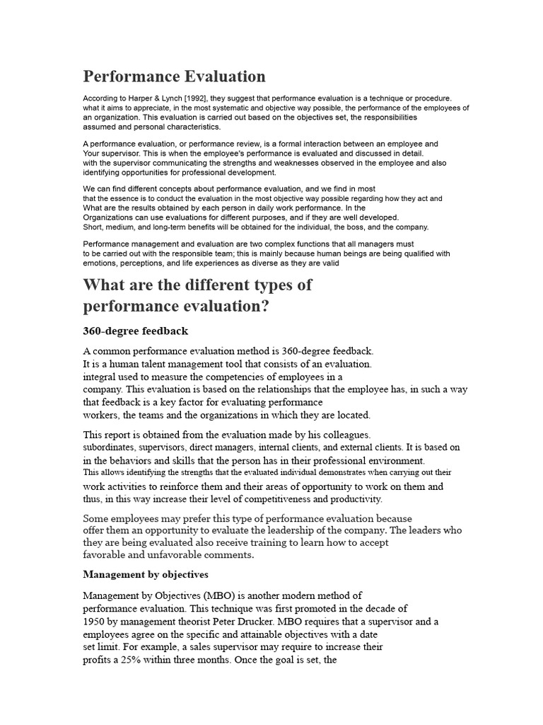 Performance Evaluation Methods Explained | PDF | Performance Appraisal ...