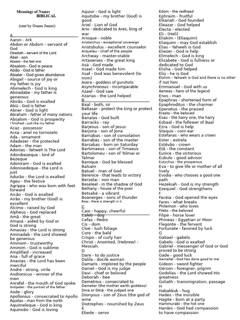 Meanings of Biblical Names | PDF | Hebrew Bible People