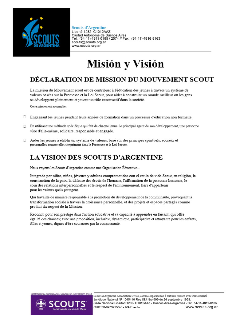 Mission et Vision des Scouts d'Argentine | PDF | Scoutisme ...