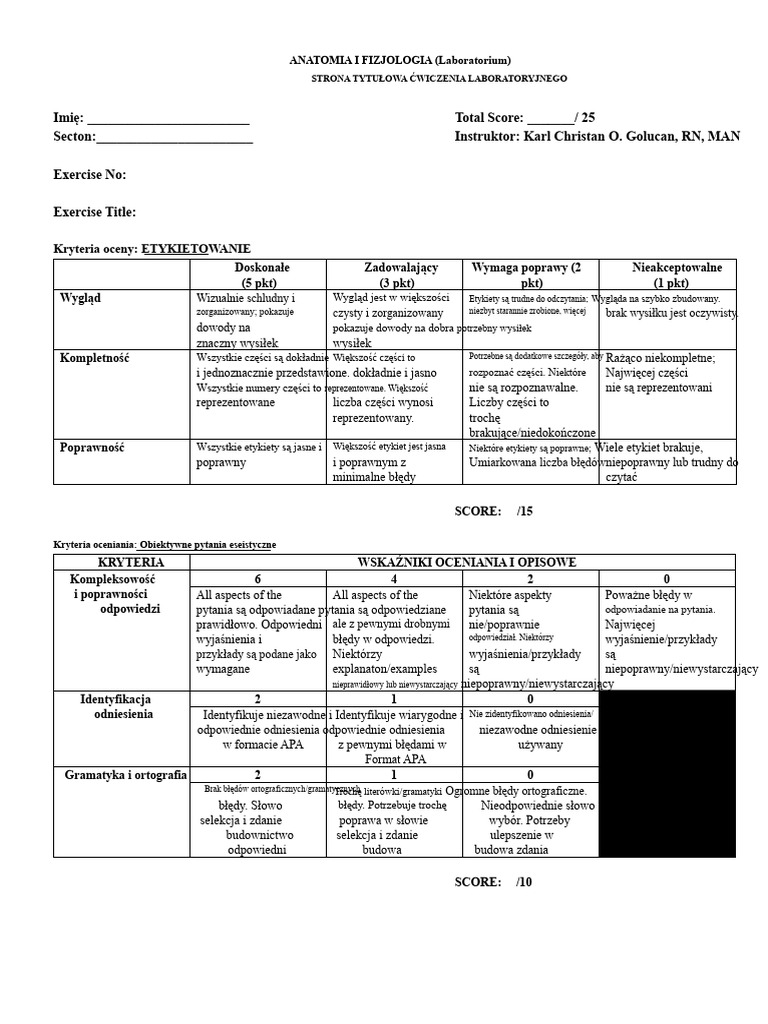 Ana Lab Rubryka Końcowa | PDF
