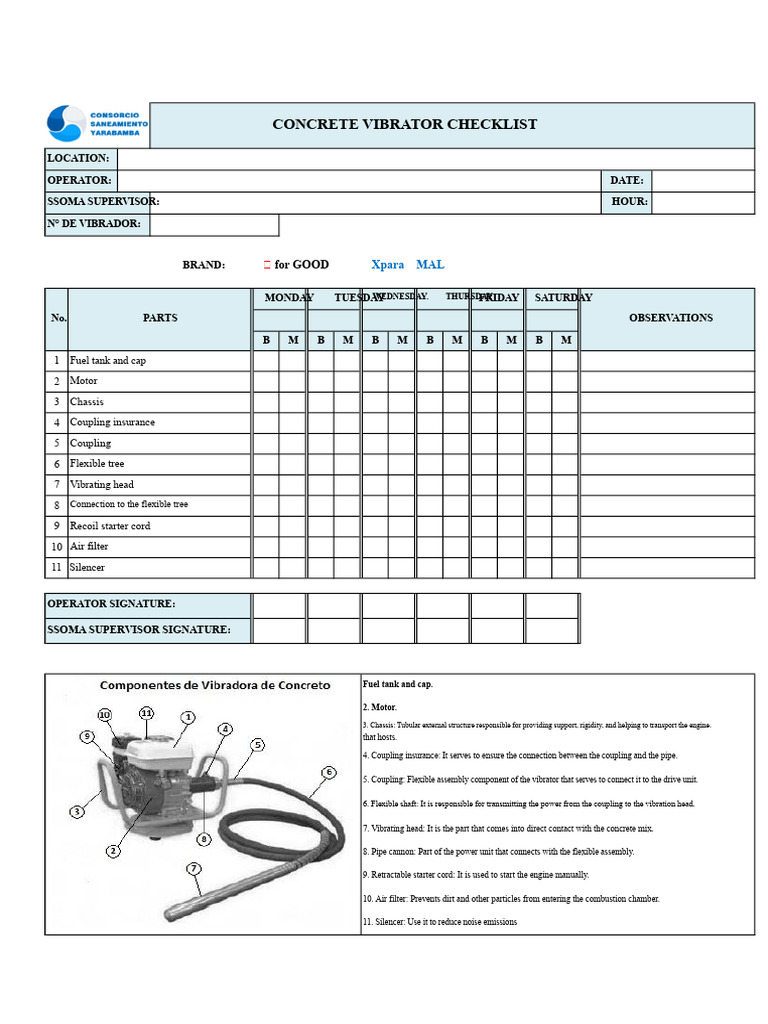 08 Concrete Vibrator Checklist | PDF | Engines