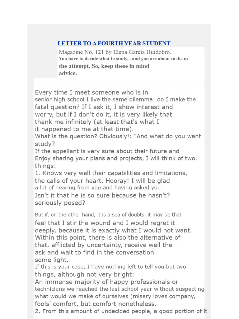 Letter To A Fourth-Year Student | PDF