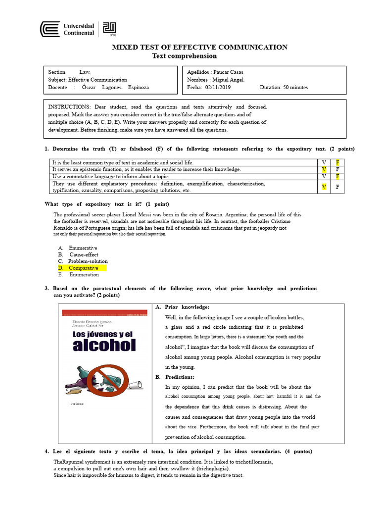 PRODUCT 1 Mixed Test Text Comprehension | PDF | Diseases And Disorders ...