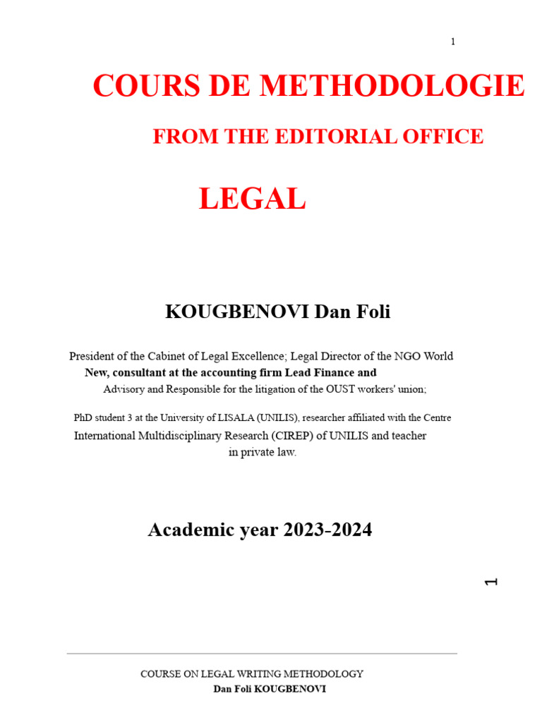 Course Booklet On Legal Writing Methodology-4 | PDF | Thesis