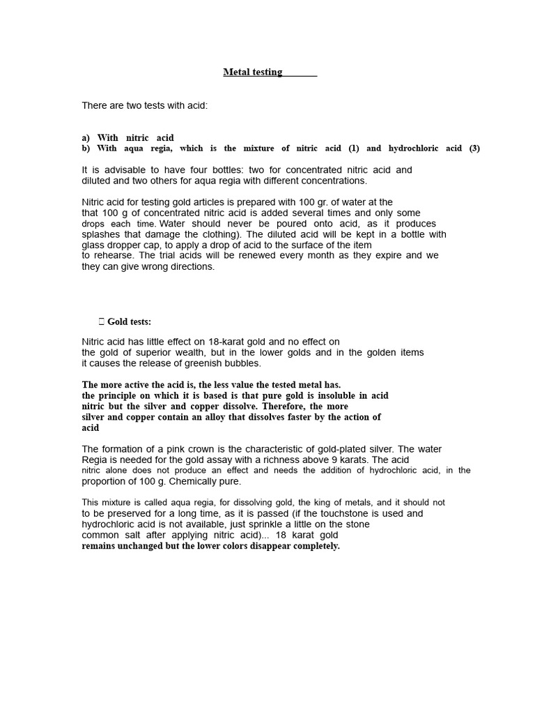 METAL TEST | PDF | Nitric Acid | Gold