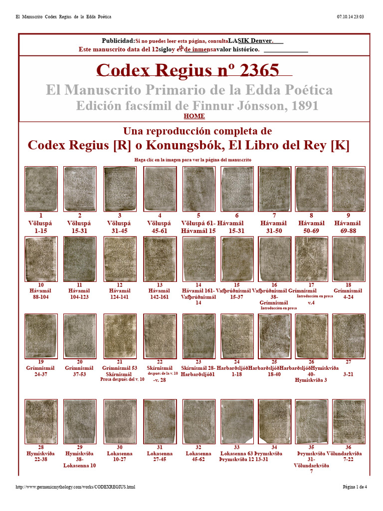El Manuscrito Codex Regius de La Edda Poética | PDF | Mitología ...
