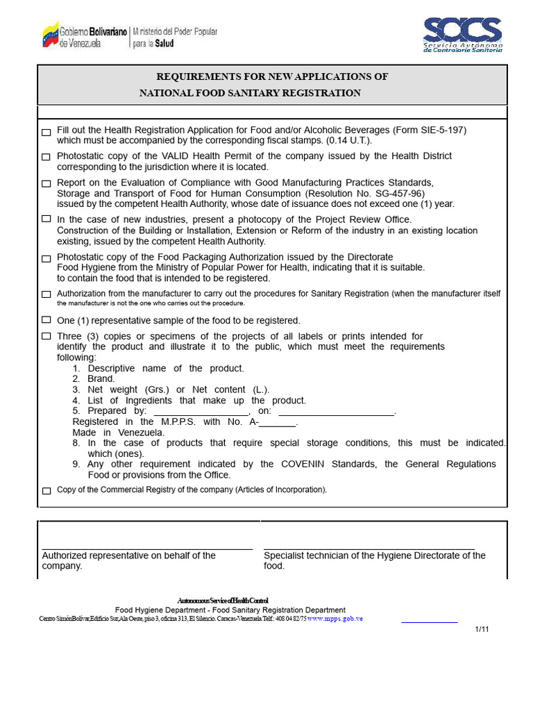Food Sanitary Registration Requirements | PDF | Food Safety
